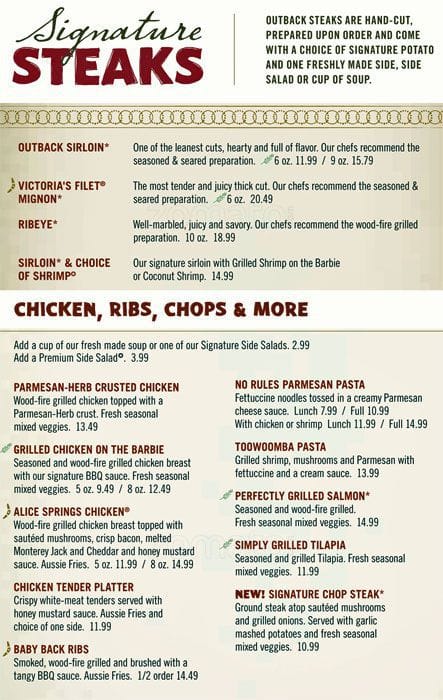 Menu at Outback Steakhouse, Montgomery, Taylor Rd
