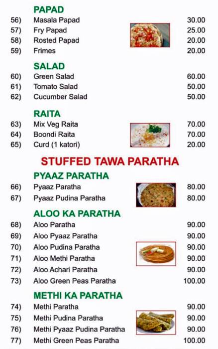 Menu at Paratha Express, Pune