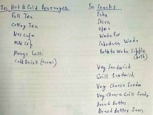 Menu at Paratha Express, Pune