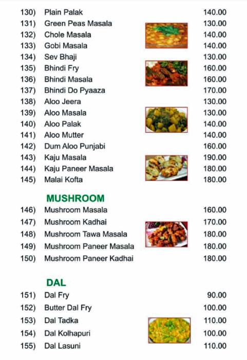 Menu at Paratha Express, Pune