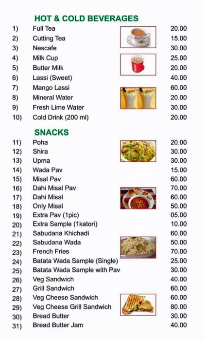 Menu at Paratha Express, Pune
