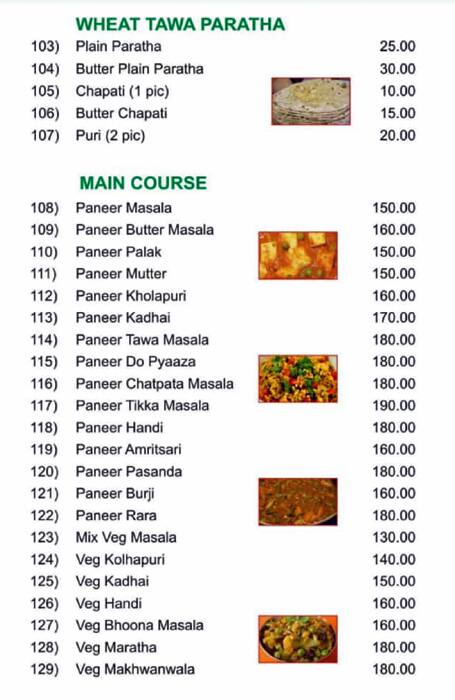 Menu at Paratha Express, Pune