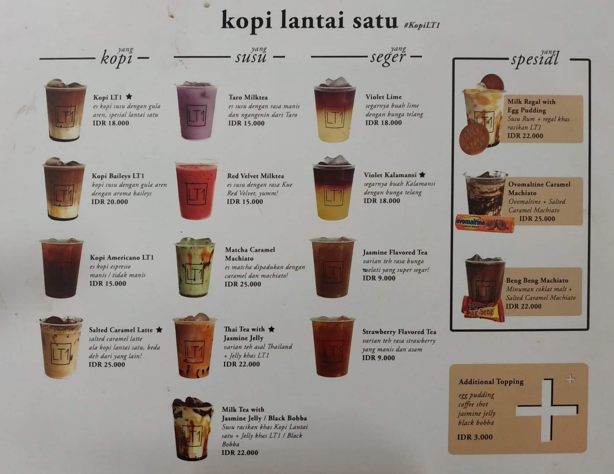 Menu at Kopi Lantai Satu cafe, Tangerang