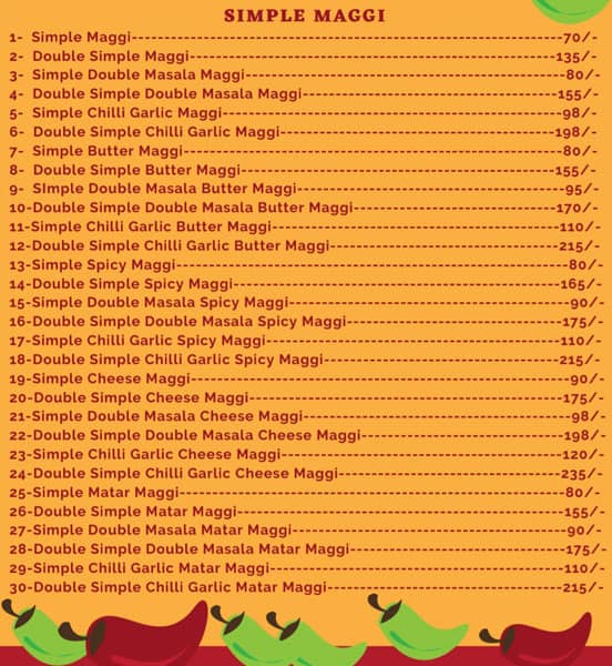 Menu at Maggie World, New Delhi