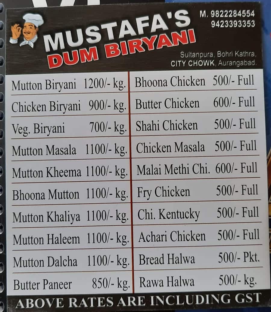 Menu at New Mustafa's Dum Biryani, Aurangabad