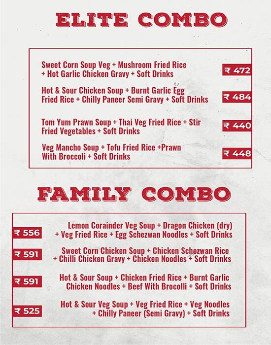 Menu at The Chinese Bay, Chennai