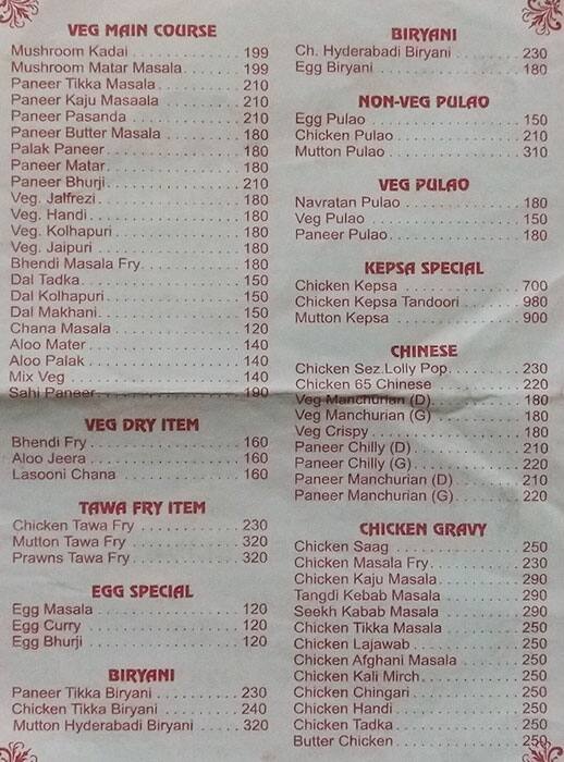 Menu of Al Zaikaa Restaurant, Chakala, Mumbai