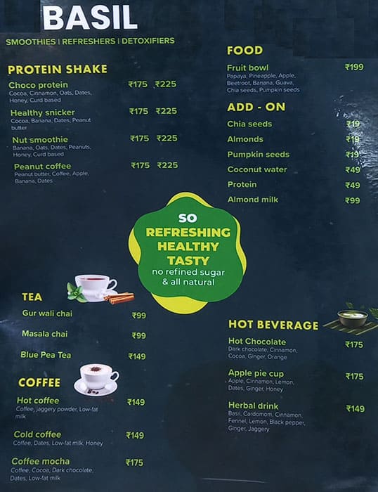 Menu of Basil, Saket, New Delhi