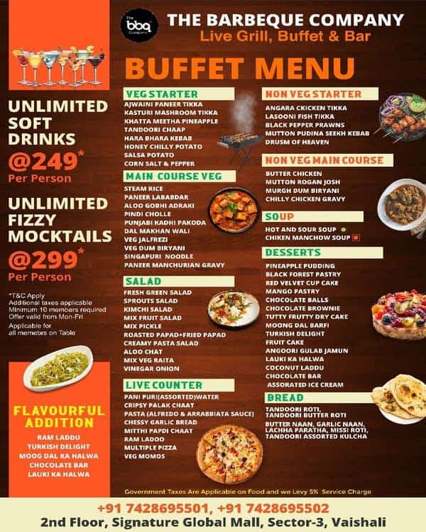 Menu of The Barbeque Company, Vaishali, Ghaziabad