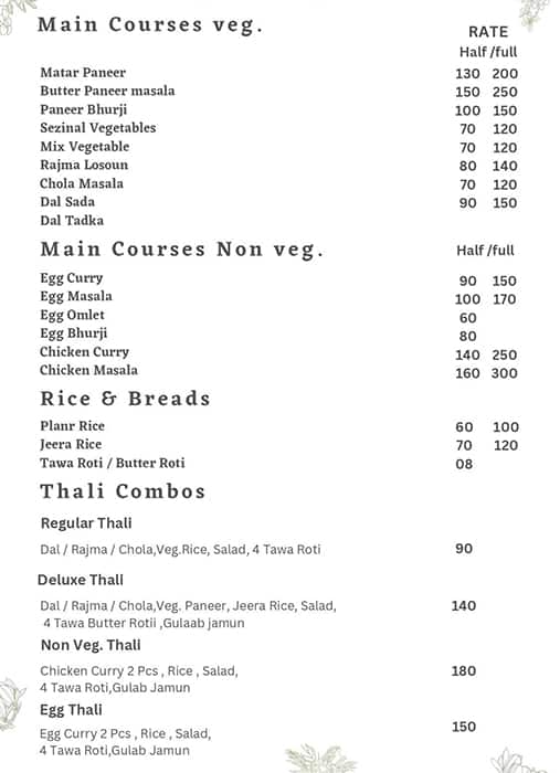 Menu of Baba Restaurant, Gomti Nagar, Lucknow