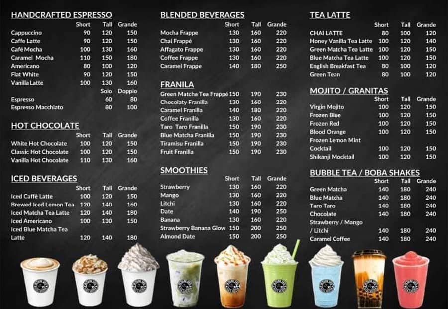 Menu of Second Cup, Goregaon West, Mumbai