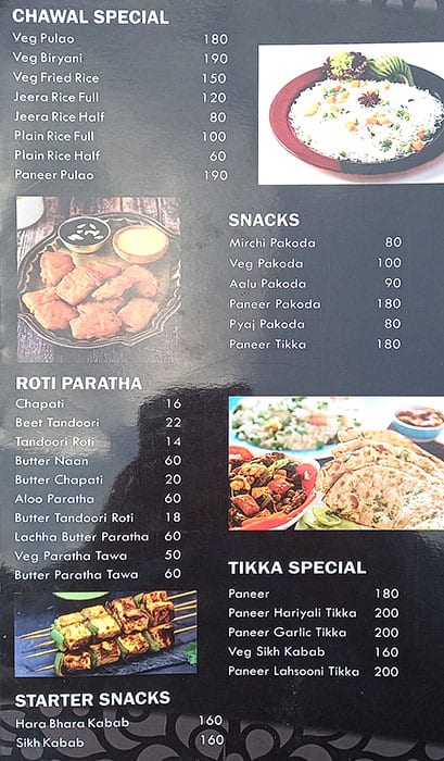 Menu at Chintu Family Dhaba, Nagpur