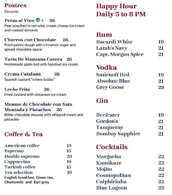 Menu at The Beachcomber pub & bar, Abu Dhabi, Sheraton Abu Dhabi Hotel ...