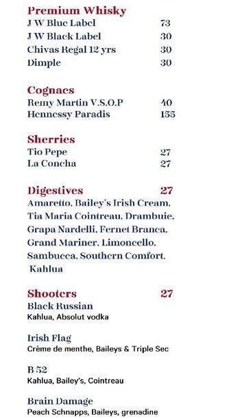 Menu at The Beachcomber pub & bar, Abu Dhabi, Sheraton Abu Dhabi Hotel ...