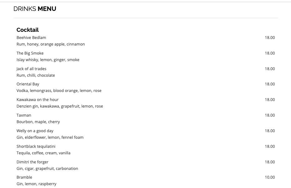 Menu at Concrete pub & bar, Wellington