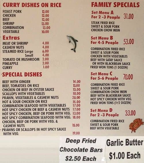 Menu at Golden Key Takeaways, Wellington