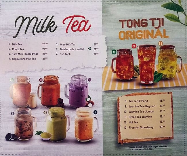Menu at Tong Tji Tea House Menteng cafe, Central Jakarta, Menteng Huis