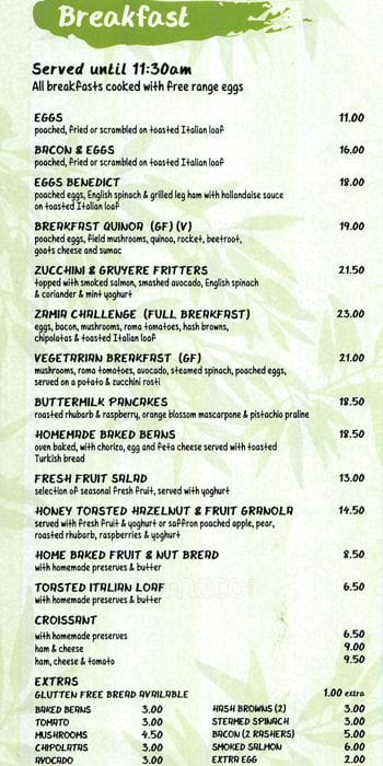 Zamia Cafe Menu, Menu for Zamia Cafe, West Perth, Perth - Urbanspoon/Zomato