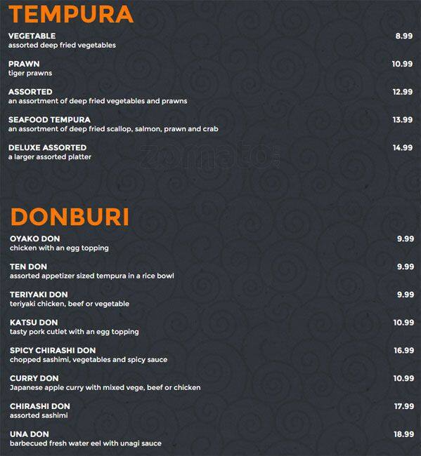 Menu at Nagano Japanese Restaurant, Coquitlam, Glen Dr