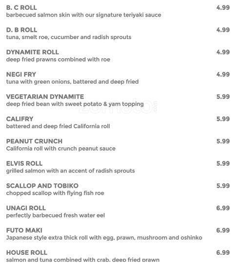 Menu at Nagano Japanese Restaurant, Coquitlam, Glen Dr