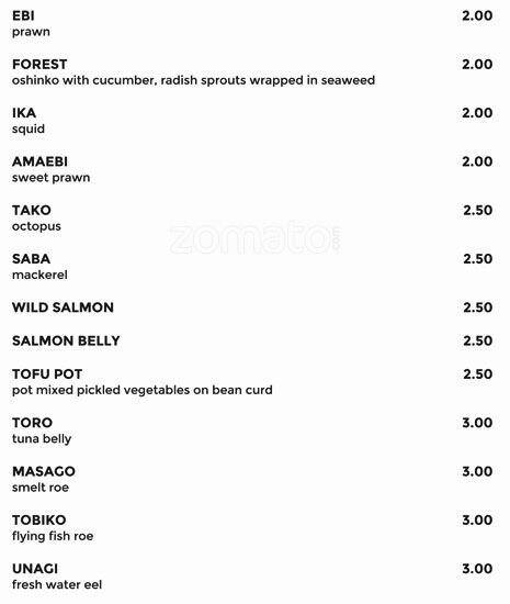 Menu at Nagano Japanese Restaurant, Coquitlam, Glen Dr