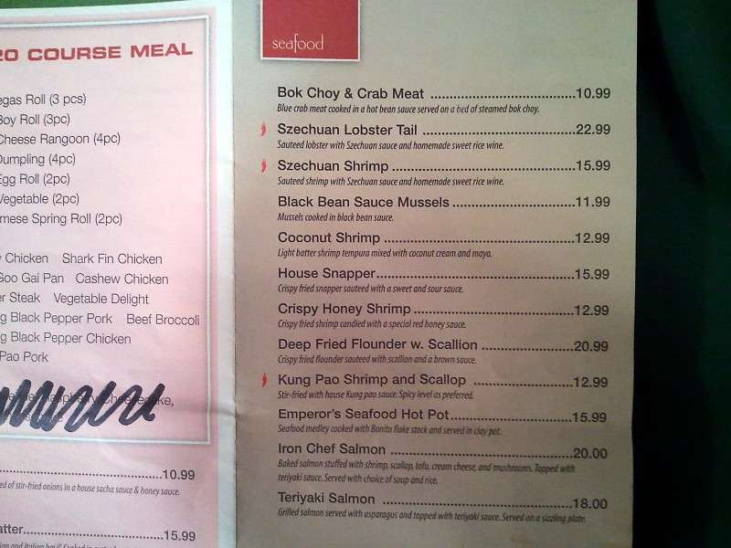 Menu at SharkFin restaurant, Pensacola