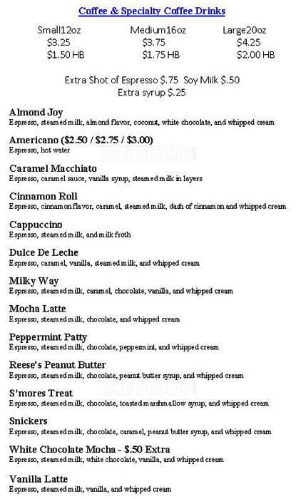 Menu at Common Grounds, Brownwood, Austin Ave