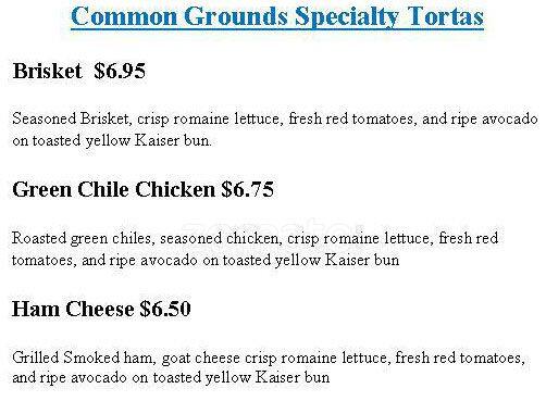 Menu at Common Grounds, Brownwood, Austin Ave