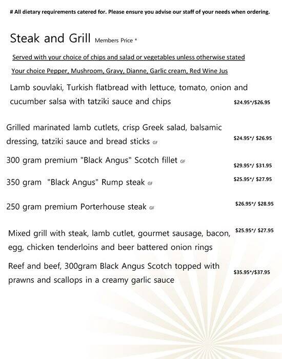 Menu at Keilor East RSL pub & bar, Essendon West