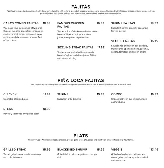 Menu at Casa Margarita restaurant, Chicago, 580 E Illinois St