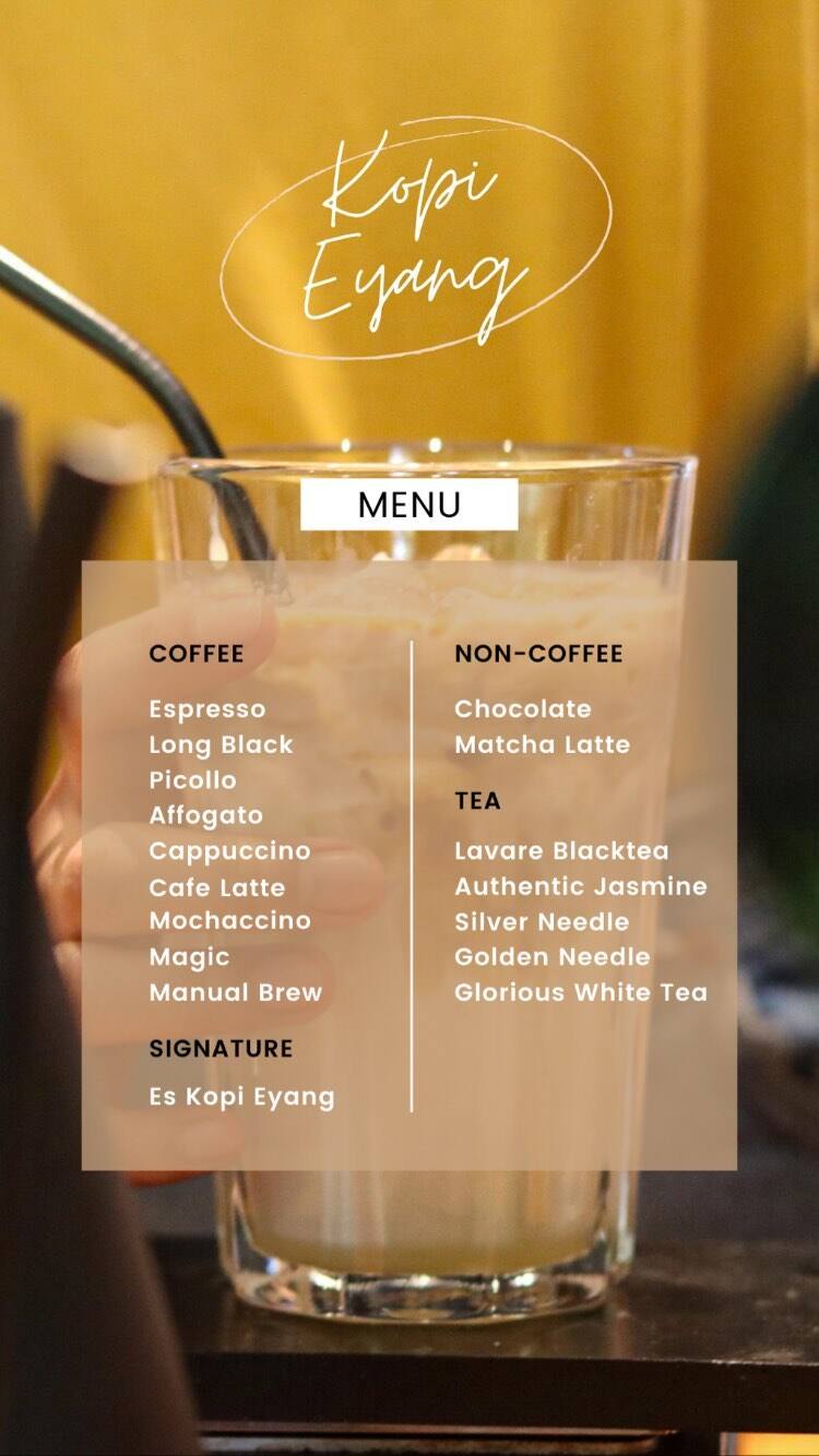 Menu at Kopi Eyang - Tubagus Ismail cafe, Bandung