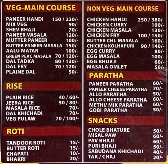 Menu at Shravani Lunch Home, Pune