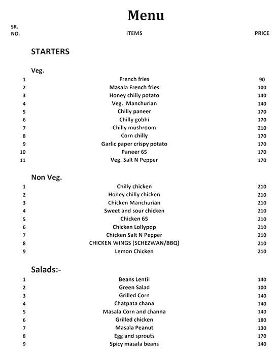 Menu at Ground Zero, Gurugram, Shop 27/9 D