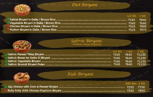 Menu at Biryani Queen, Lucknow, VWGM+XR3