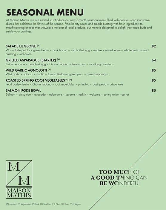 Menu of Maison Mathis - Voco Dubai The Palm, Palm Jumeirah, Dubai