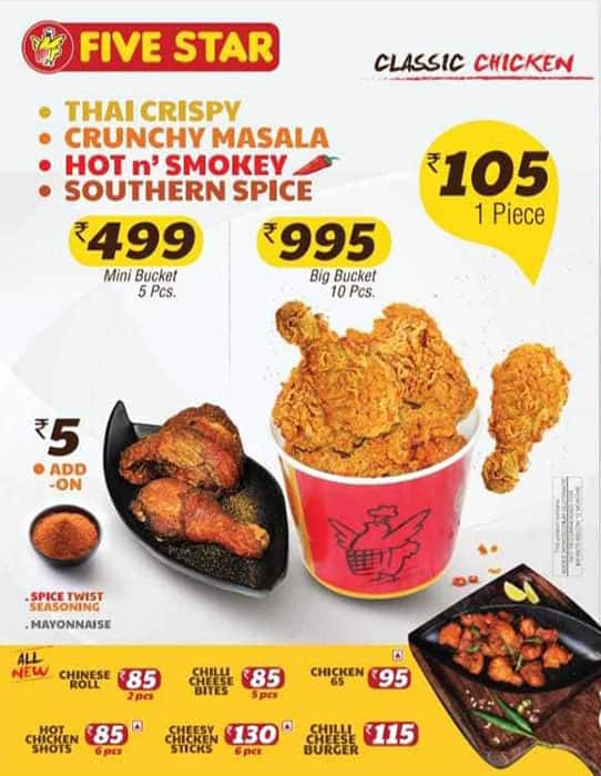 Menu of Five Star Chicken, Whitefield, Bangalore