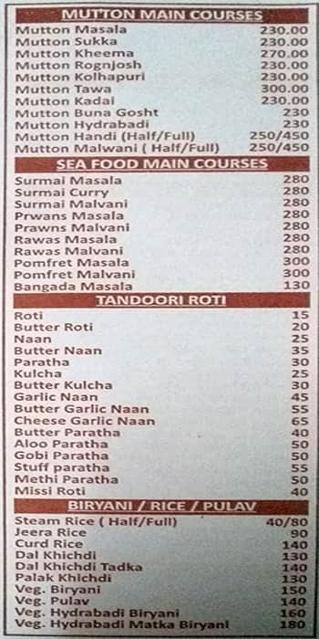 Menu at Samrat Restaurant & Bar, Navi Mumbai, +MV8