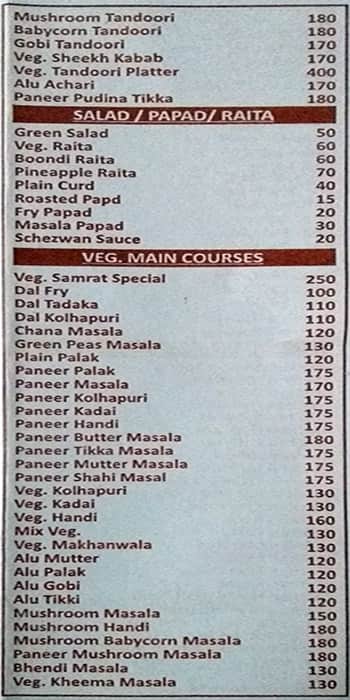 Menu at Samrat Restaurant & Bar, Navi Mumbai, +MV8