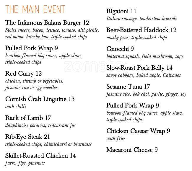 Menu at Balans West restaurant, London, Ariel Way