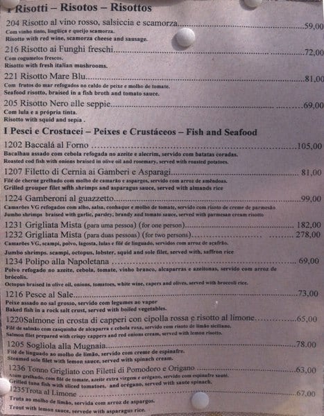 Menu em Fratelli restaurante, Rio de Janeiro, Av. Lúcio Costa
