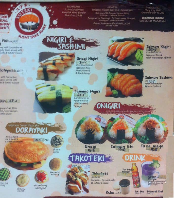 Menu at Suteki Sushi, Jakarta, Oakwood