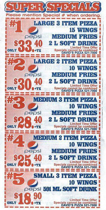 Menu at David's Pizza pizzeria, Ottawa