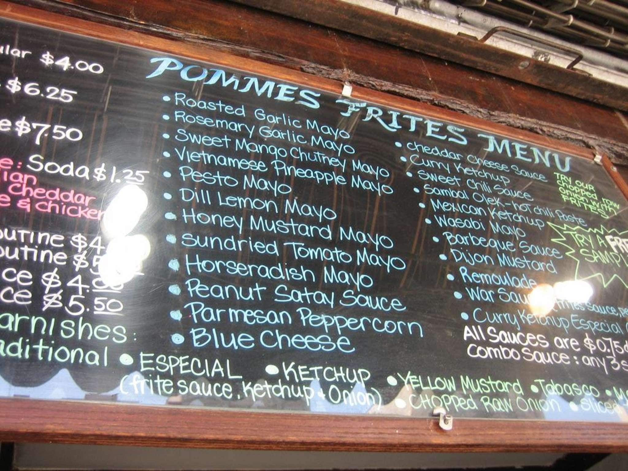 Menu at Belgian Fries, New York City