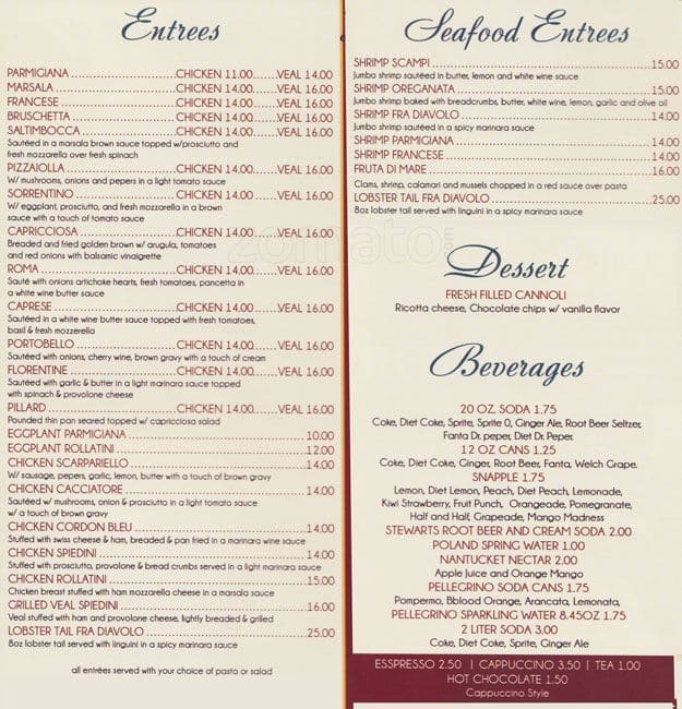 Menu at Roma Pizza pizzeria, New York City, 85 7th Ave