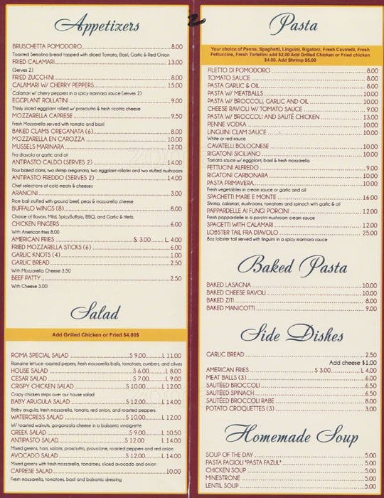 Menu at Roma Pizza pizzeria, New York City, 85 7th Ave