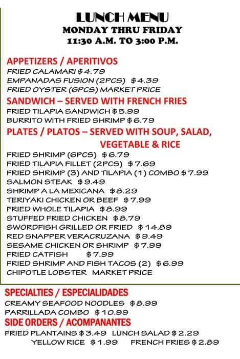 Menu at El Pacifico restaurant, Houston, Bellaire Blvd Suite 2-103