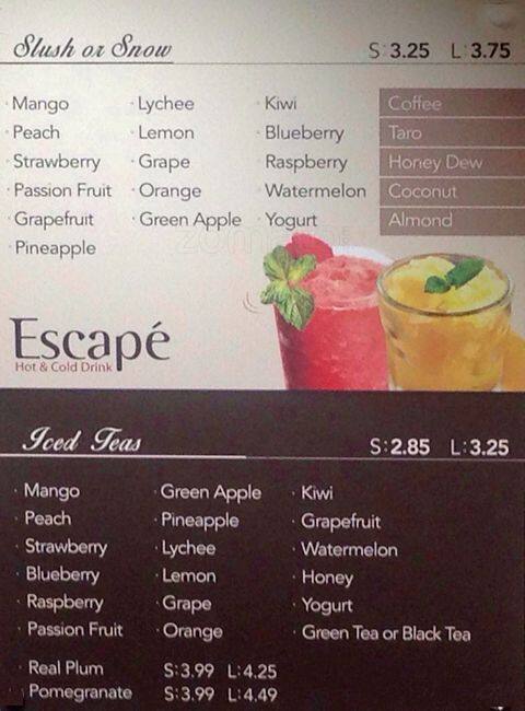 Menu at Escape pub & bar, Carrollton, Old Denton Rd #225