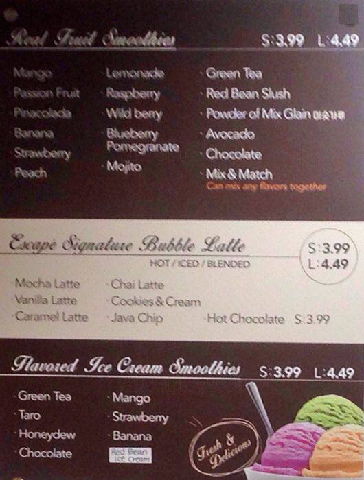 Menu at Escape pub & bar, Carrollton, Old Denton Rd #225