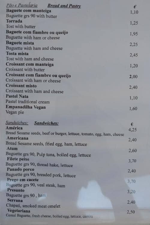 Menu at Bella Roma restaurant, Porto, R. de Sampaio Bruno 19