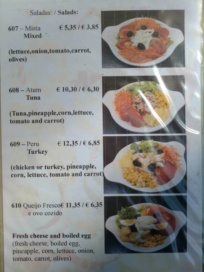 Menu at Bella Roma restaurant, Porto, R. de Sampaio Bruno 19